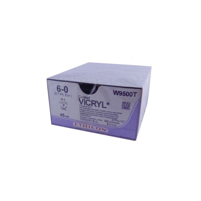 Vicryl Suture Undyed Coated 45cm 6-0 3/8 Circle Reverse Cutting P-1 ...