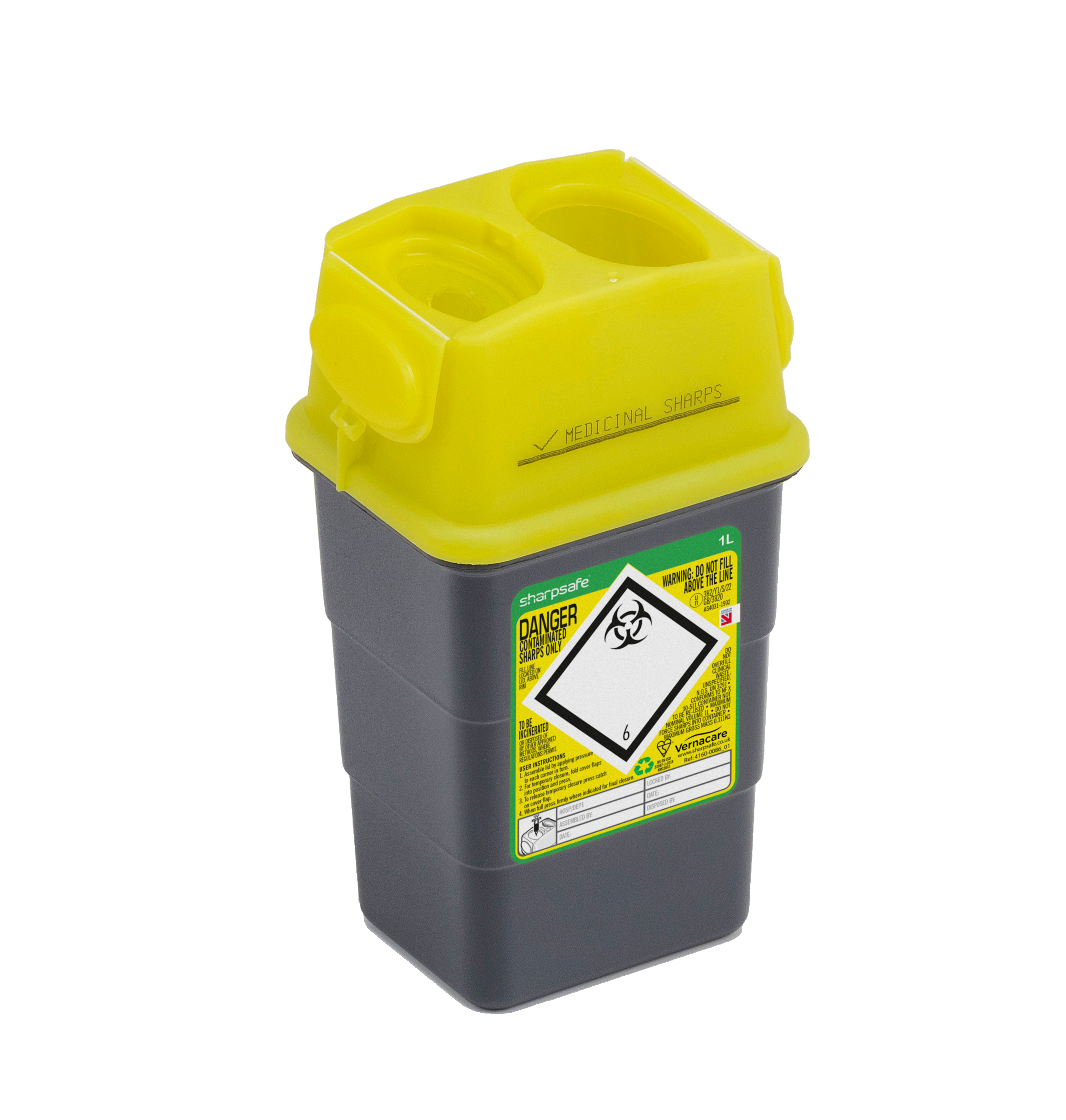 Sharpsafe Sharpsafe Small Sharps Bin Yellow Lid 1L KX231857 - Kent Express